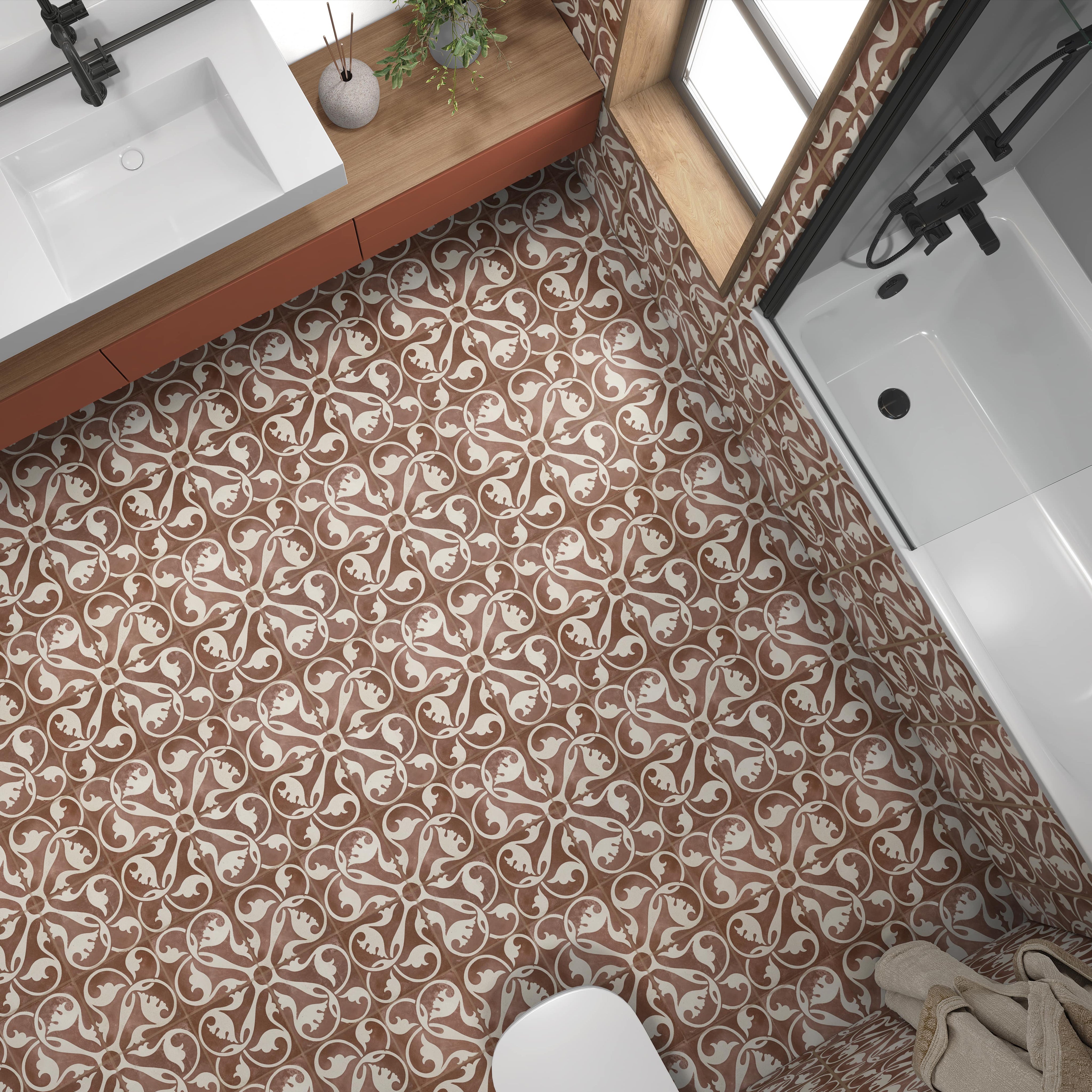 Terracotta & White Swirl Pattern Tile – Wall & Floor | Tiles360