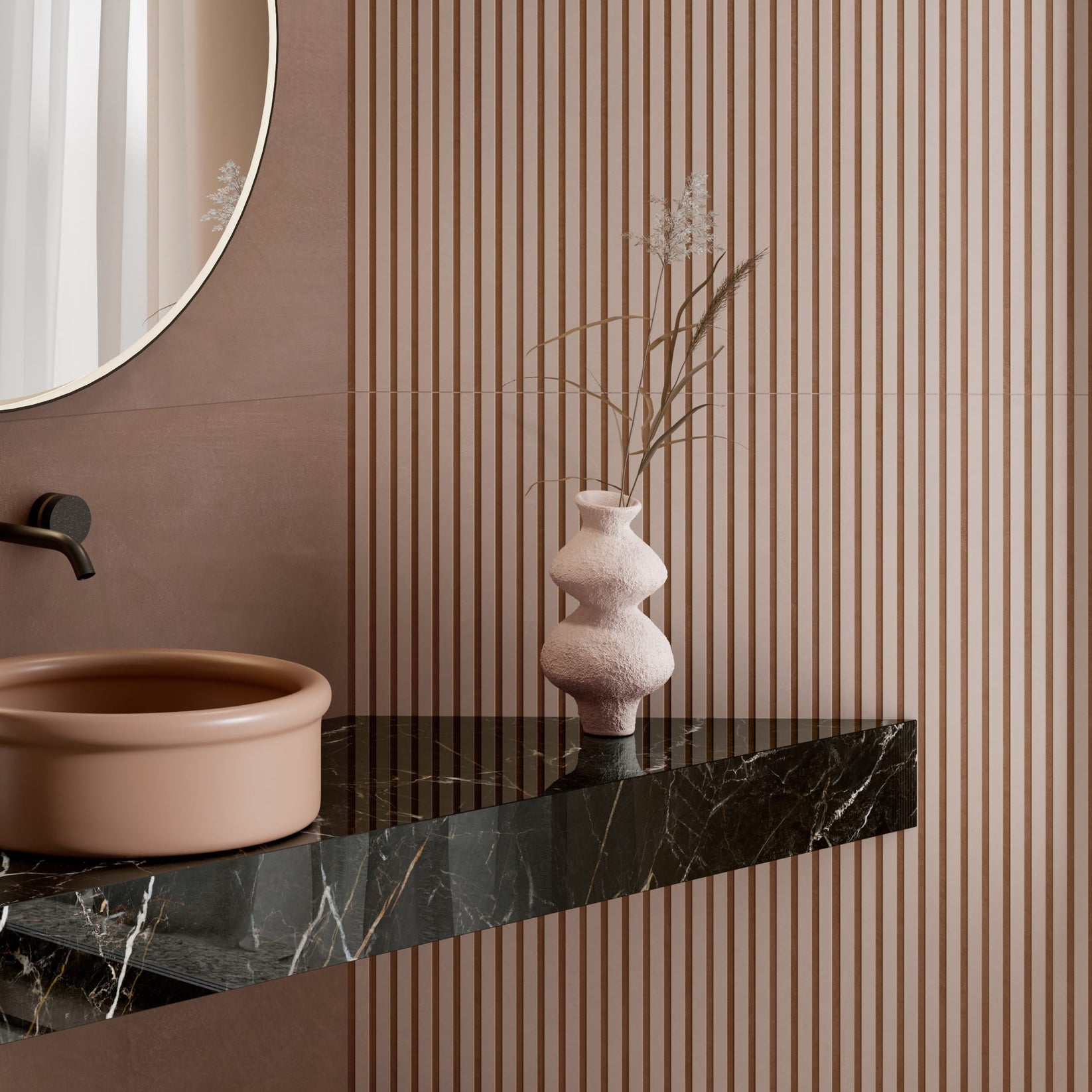 Labyrinth Pink and Terracotta Stripe Wall Tile – Tiles360