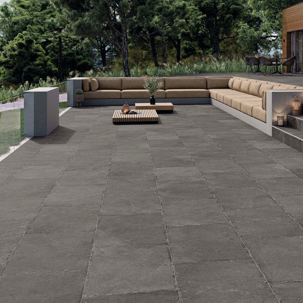 Stone Effect 900mm x 600mm x 20mm Dark Grey Porcelain Outdoor Tile ...