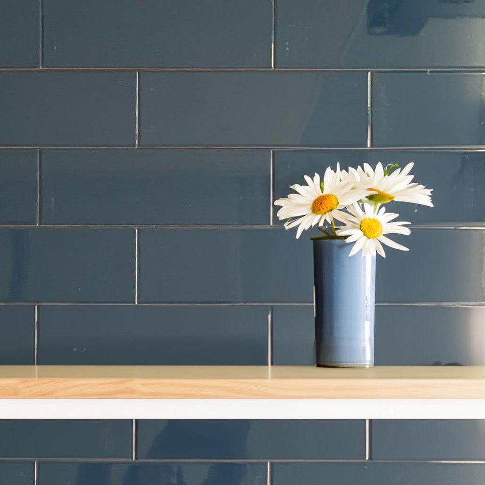 Flat-Faced Metro Style Tiles in Marine Blue Gloss - Sonic Range | Tiles360