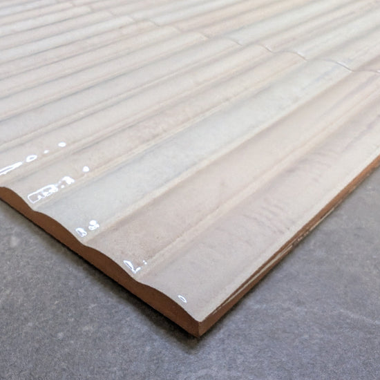 Reeded Ivory Ceramic Tile – Glossy Textured Wall Finish | Tiles360