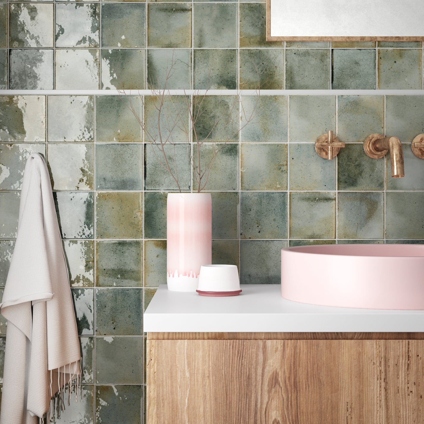 Willow Green Ceramic Square Wall Tile Vietnam Range | Tiles360