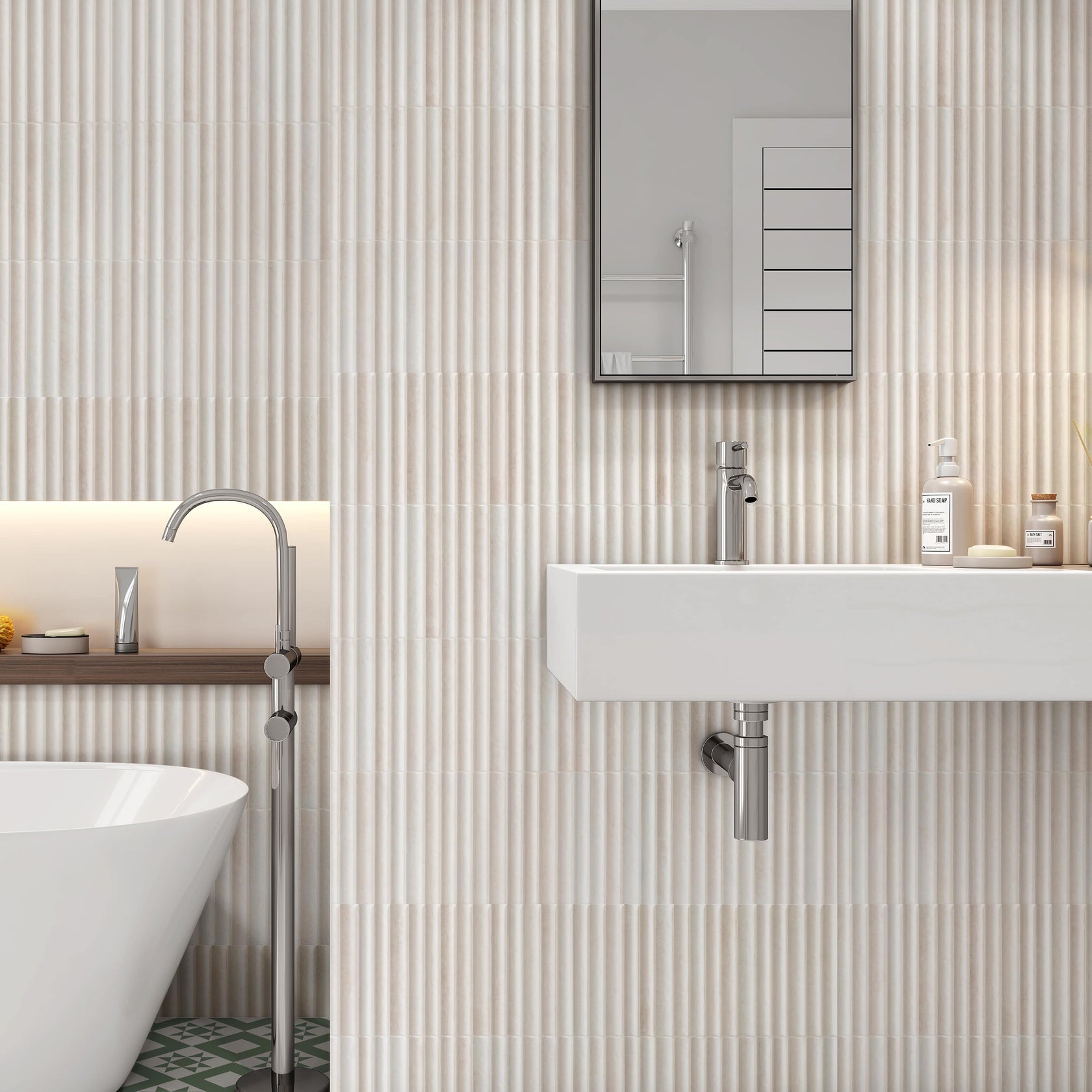 Reeded Ivory Ceramic Tile – Glossy Textured Wall Finish | Tiles360