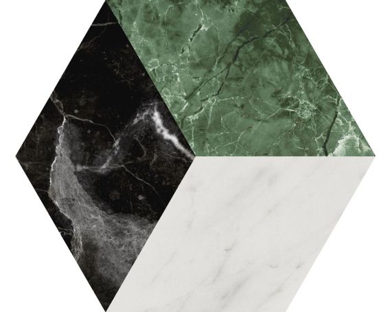 Green Mix 3D Hexagon Marble Effect Wall and Floor Tile - Lucca Range ...