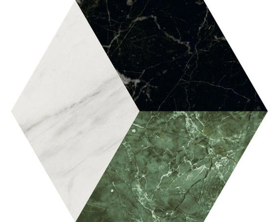 Green Mix 3D Hexagon Marble Effect Wall and Floor Tile - Lucca Range ...